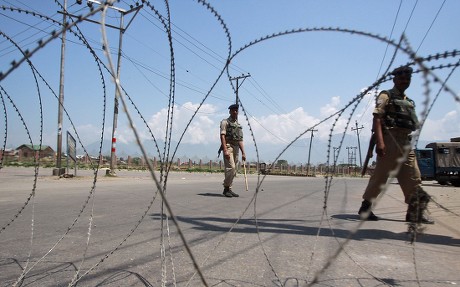 Indian Paramilitary Soldiers Patrol Street Behind Editorial Stock Photo ...