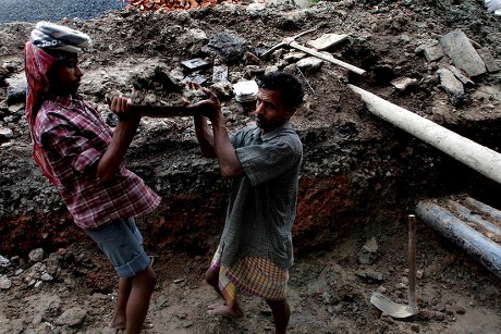 Indian Workers Install New Underground Drain Editorial Stock Photo ...
