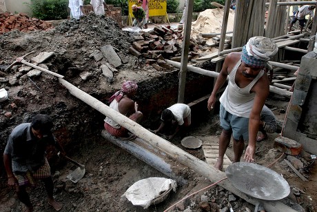 Indian Workers Install New Underground Drain Editorial Stock Photo ...