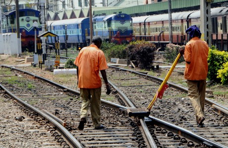 Indian Railway Employees Work On Railway Editorial Stock Photo - Stock ...