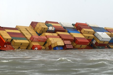 Containers Lose Aboard Tilted Cargo Ship Editorial Stock Photo - Stock ...