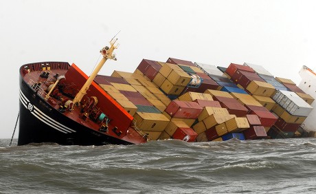 Containers Lose Aboard Tilted Cargo Ship Editorial Stock Photo - Stock ...