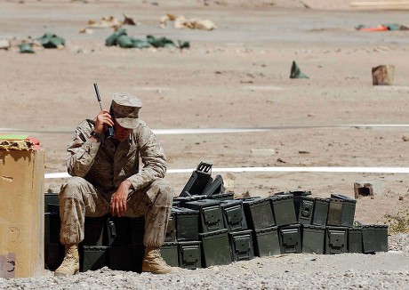 Us Marine Sits On Ammuntion Boxes Editorial Stock Photo - Stock Image ...