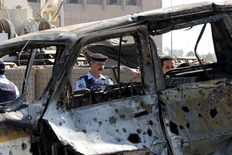 Iraqi Policeman Guards Destroyed Police Truck Editorial Stock Photo ...