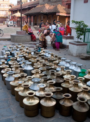 Nepalese Women Queue Metal Water Pot Editorial Stock Photo - Stock ...