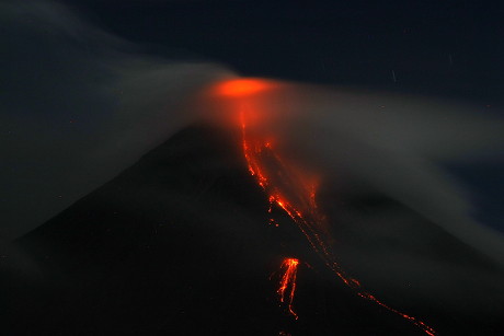 Lava Cascades Down Slopes Mayon Volcano Editorial Stock Photo - Stock ...