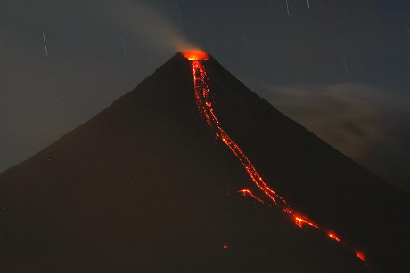 Lava Cascades Down Slopes Mayon Volcano Editorial Stock Photo - Stock ...