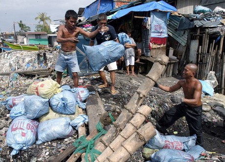 Filipino Residents Put Sacksfull Trash Along Editorial Stock Photo ...