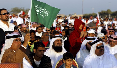 Bahrain Progovernment Supporters Wave Saudi Flag Editorial Stock Photo ...