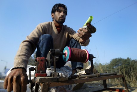 Indian Man Rolls Kite Thread On Editorial Stock Photo - Stock Image ...