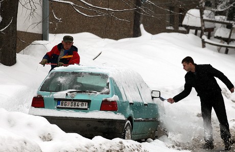 Two Men Clean Snow Car Belgrade Editorial Stock Photo - Stock Image ...