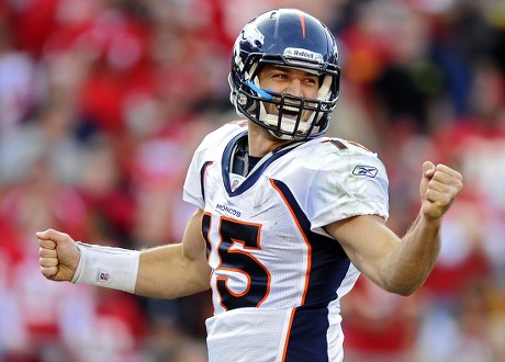 Denver Broncos Quarterback Tim Tebow Celebrates Editorial Stock Photo ...