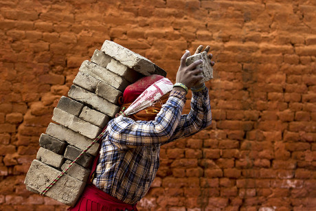 Nepalese Worker Carries Raw Bricks Process Editorial Stock Photo ...