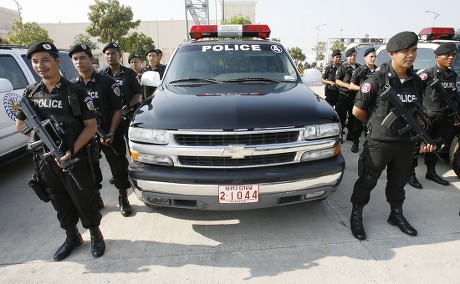 Cambodian Police Officers Stand Guard Next Editorial Stock Photo ...