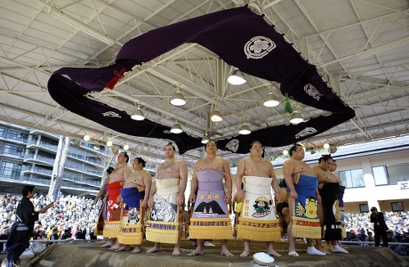 Sumo Wrestlers Stand On Ring Honozumo Editorial Stock Photo - Stock ...
