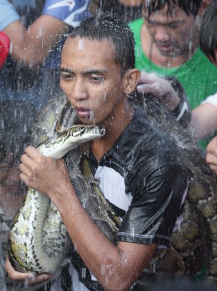 Filipino Feast Day Celebrant Holds Snake Editorial Stock Photo - Stock ...