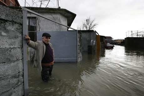 Albanian Man Stands Floodwaters Entrance His Editorial Stock Photo ...
