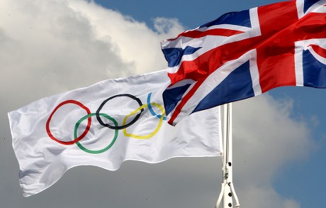 Olympic Flag Flutters Next Union Jack Editorial Stock Photo - Stock ...
