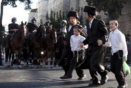 Ultra Orthodox Jewish Men Boys Run Editorial Stock Photo - Stock Image ...