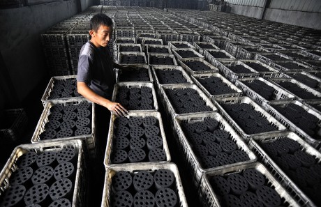 Chinese Worker Stores Briquettes Coal Briquette Editorial Stock Photo ...