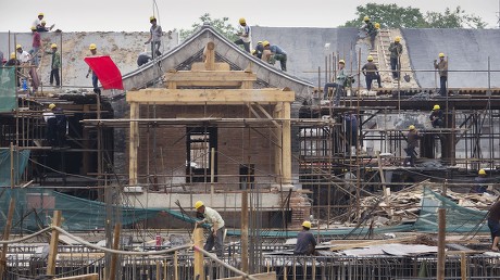 Construction Workers Build Reinforced Concrete Structures Editorial ...