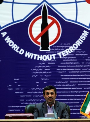 Iranian President Mahmoud Ahmadinejad Speaks During Editorial Stock ...
