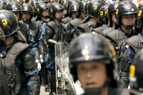 Japanese Riot Police Officers Stand Guard Editorial Stock Photo - Stock ...