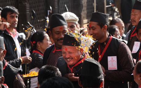 Nepalese Newari Men Being Splash By Editorial Stock Photo - Stock Image ...