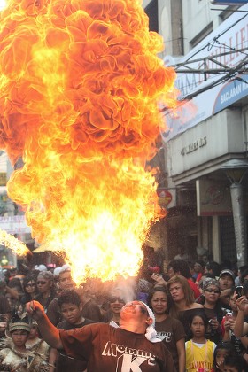 Filipino Revelers Watch Woman Spewing Fire Editorial Stock Photo ...