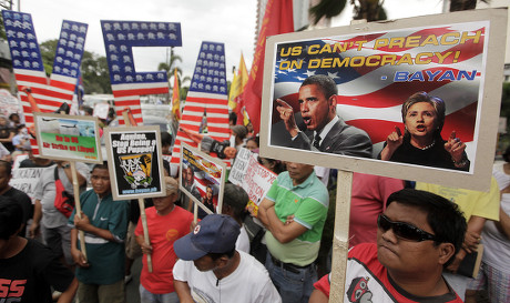 Filipino Demonstrators Hold Placards During Protest Editorial Stock ...