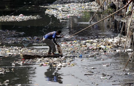 Filipino Worker Collects Garbage Polluted Estero Editorial Stock Photo ...
