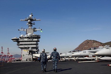 Two Us Navy Crewmen Walk On Editorial Stock Photo - Stock Image ...