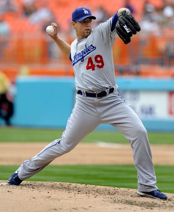 Los Angeles Dodgers Charlie Haeger Delivers Editorial Stock Photo ...