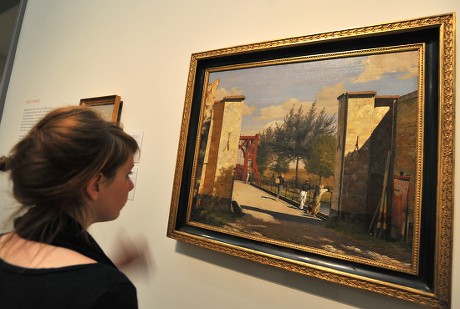 Gallery Assistant Looks Painting Entitled View Editorial Stock Photo ...