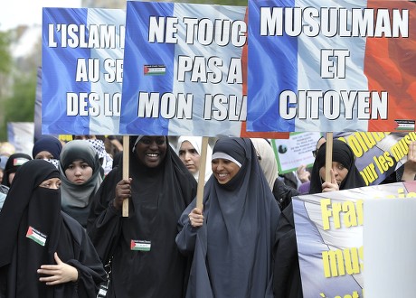 French Muslim People Hold Banners Reading Editorial Stock Photo - Stock ...