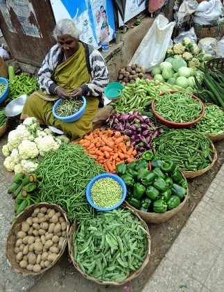 Indian Vegetable Vendors Wait Customer Wholesale Editorial Stock Photo ...