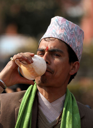 Hindu Brahmin Blows Into Conch During Editorial Stock Photo - Stock ...