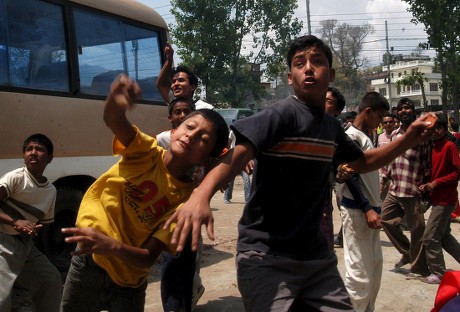 Nepalese Children Hurl Bricks Riot Police Editorial Stock Photo - Stock ...