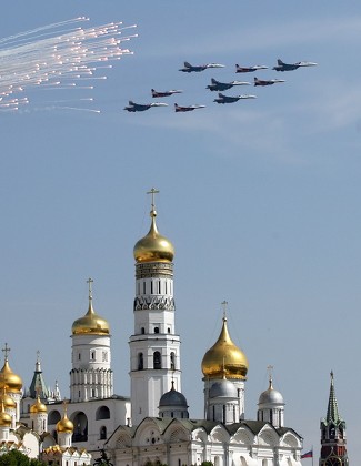 Russian Military Jets Fly Formation Over Editorial Stock Photo - Stock ...