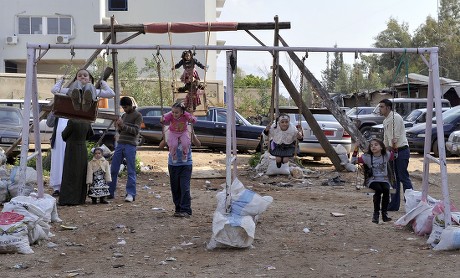 Palestinian Girls Ride On Humanpowered Swings Editorial Stock Photo ...