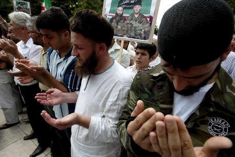 Turkish Demonstrators Pray Chechen Warlord Shamil Editorial Stock Photo ...