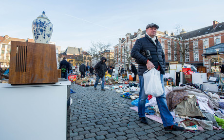 Man Walks Through Brusselss Flea Market Editorial Stock Photo - Stock ...