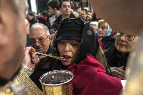 Orthodox Priest Gives Holy Wine Bread Editorial Stock Photo - Stock ...