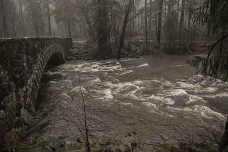 Merced River Flows Quickly Under Pohono Editorial Stock Photo - Stock ...