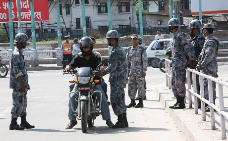 Nepalese Riot Police Frisk Motorcyclists Kathmandu Editorial Stock ...
