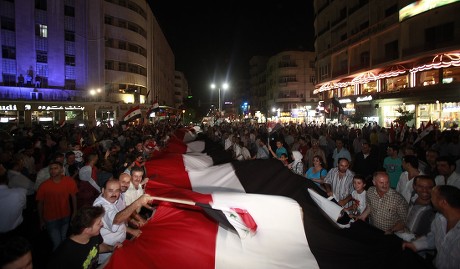 Syrians Carrying Large Syrian Flag During Editorial Stock Photo - Stock ...