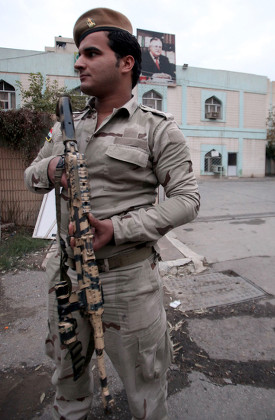 Kurdish Soldier Stands Guard Next Entrance Editorial Stock Photo ...