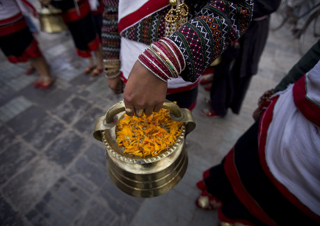 Ethnic Newari Girl Holds Metal Pot Editorial Stock Photo - Stock Image ...