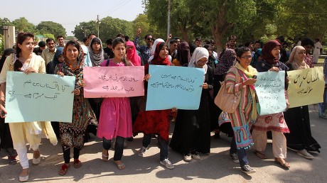Pakistani Students Hold Signs During Protest Editorial Stock Photo ...