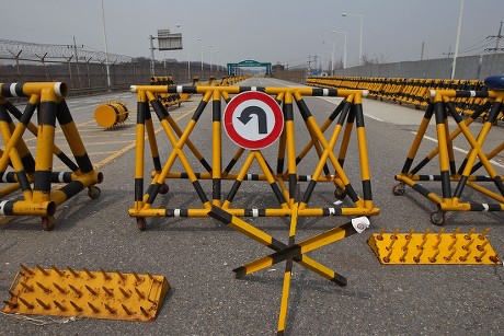 Mandatory Uturn Sign Attached Barriers On Editorial Stock Photo - Stock ...